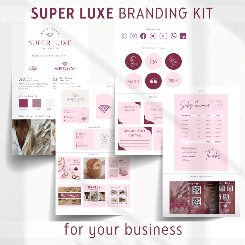 Clean Branding Kit for Small Business, White & Pink Brand Package ...