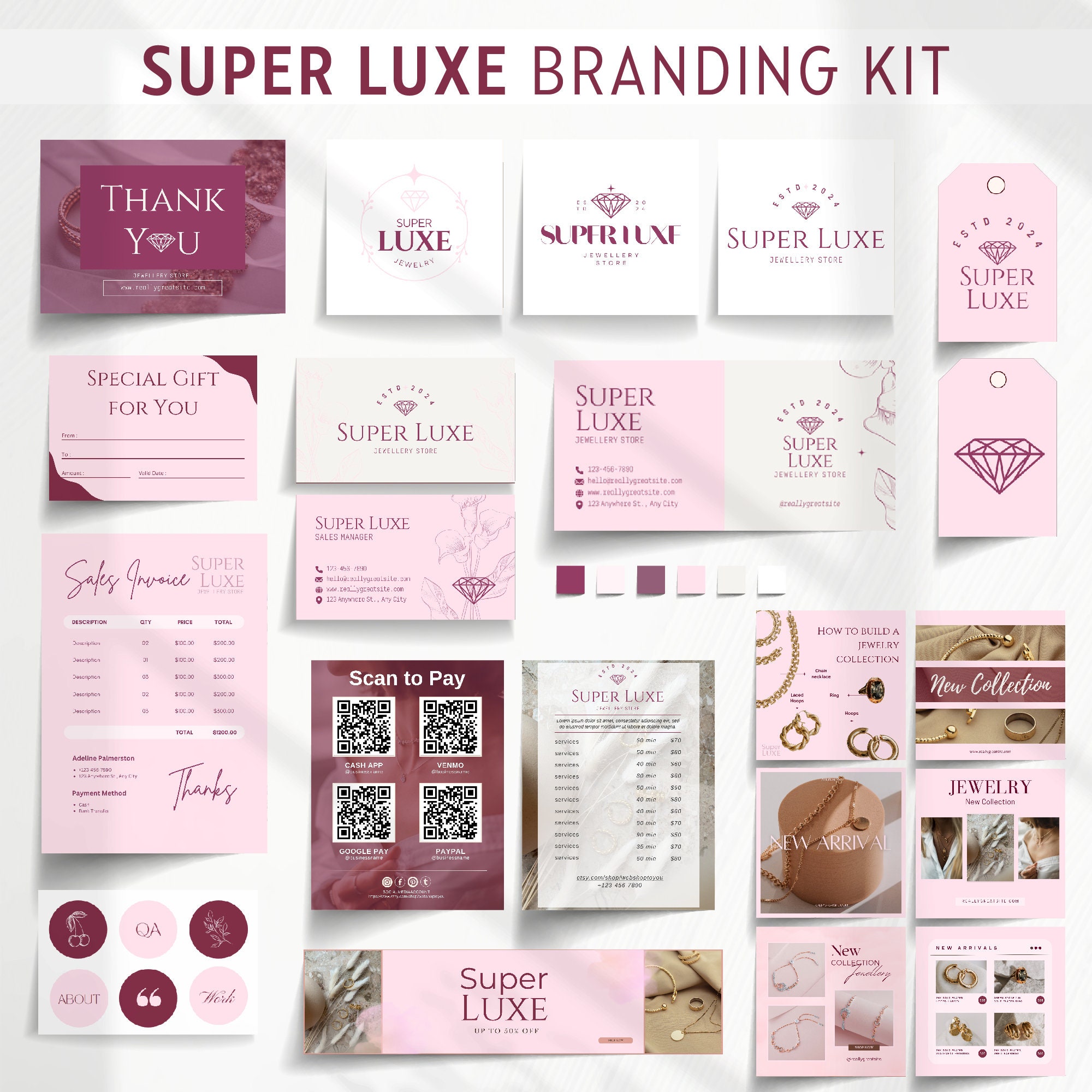 Clean Branding Kit for Small Business, White & Pink Brand Package ...