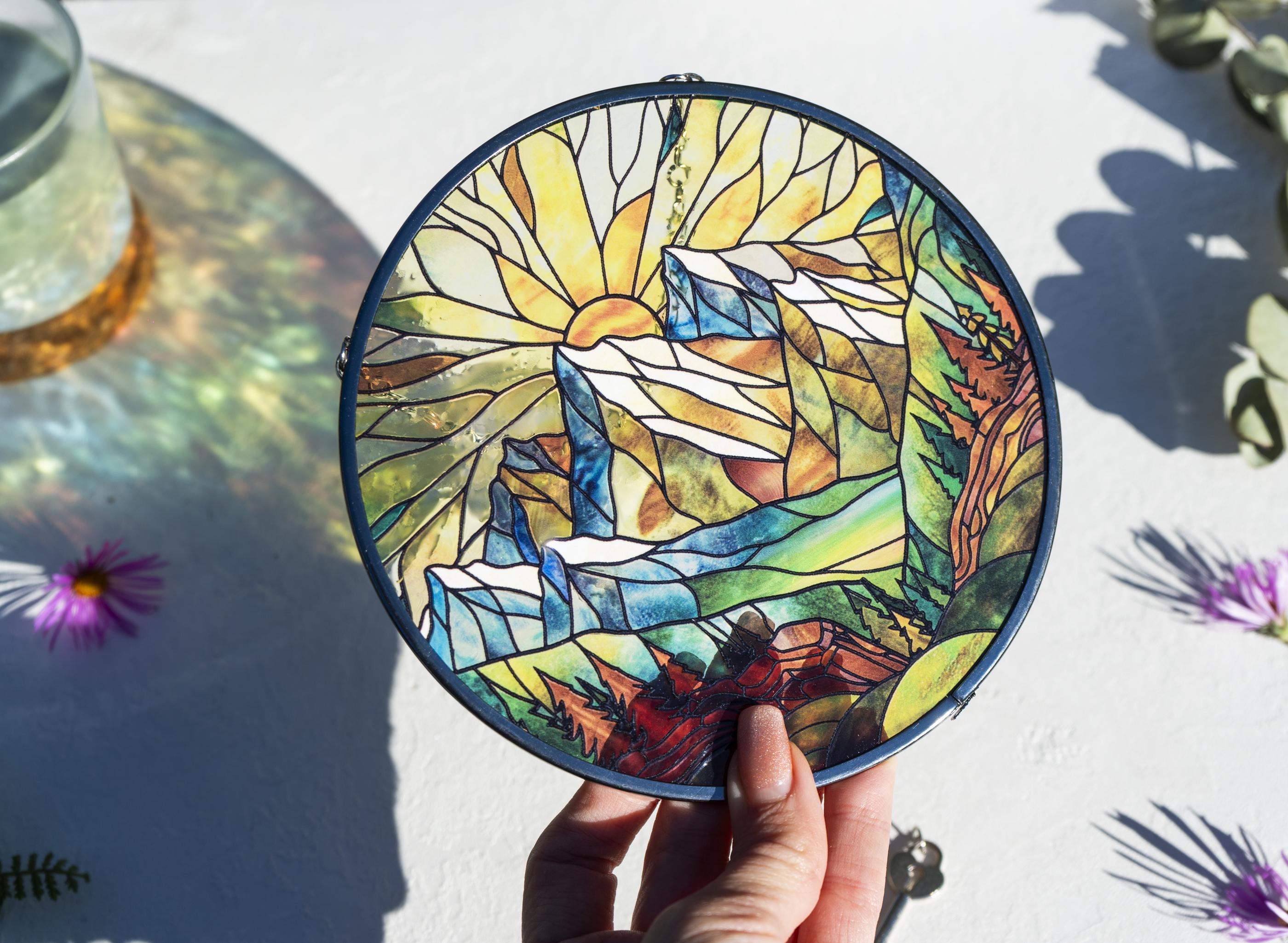 Mountain Range Stained Glass Art, Mountain Suncatcher, National Park ...