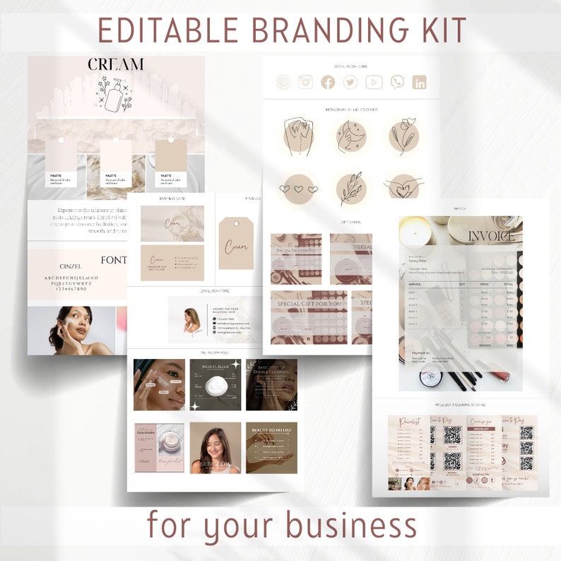Brand Kit Bundle Pastel Branding Kit Editable Branding Package Makeup ...