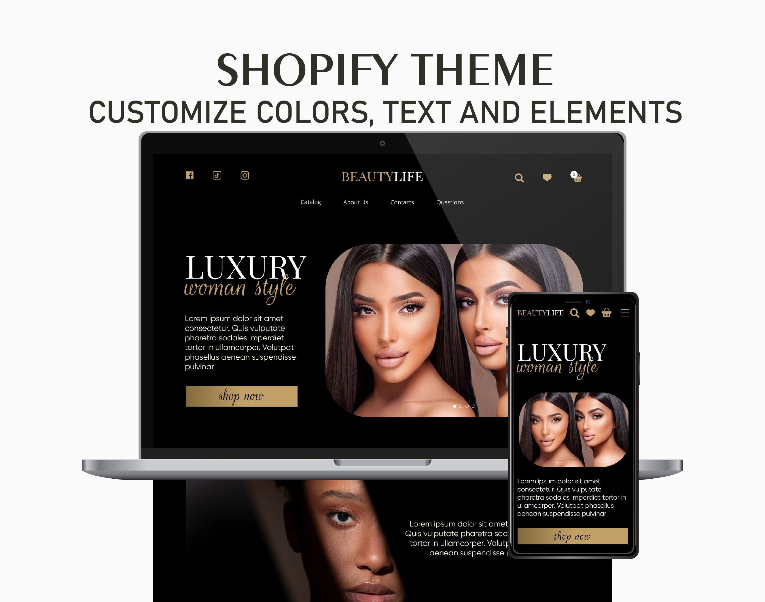 Shopify Luxury Hair Website Template Shopify Website Theme Premade Hair Lash Website Beauty ...