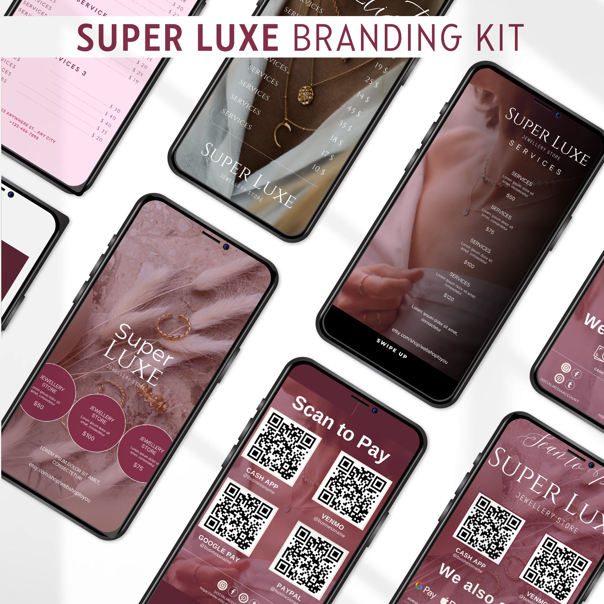 Clean Branding Kit for Small Business, White & Pink Brand Package ...
