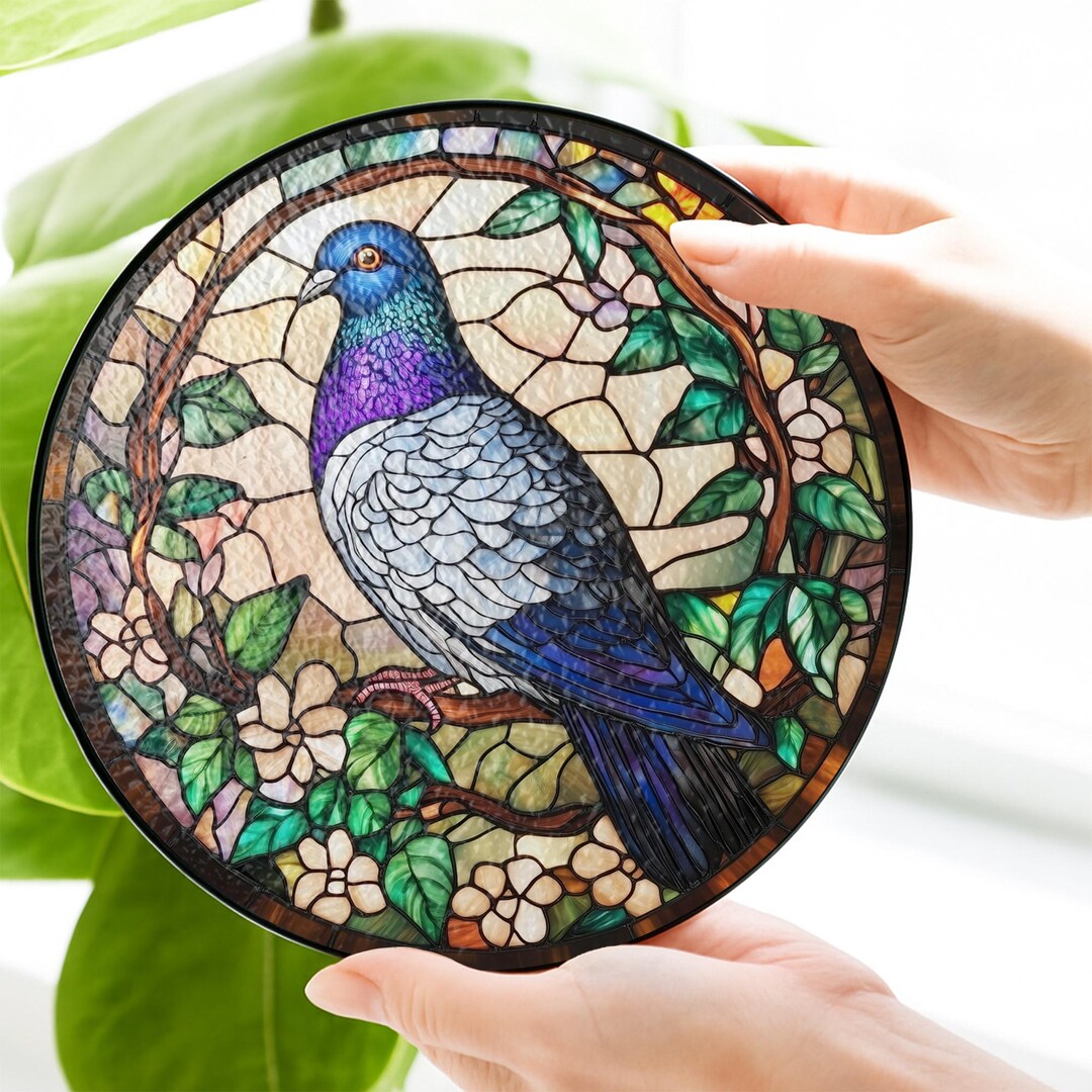 Blue Dove Window Suncatcher, Bird Art Hanging With Flowers, Peace ...