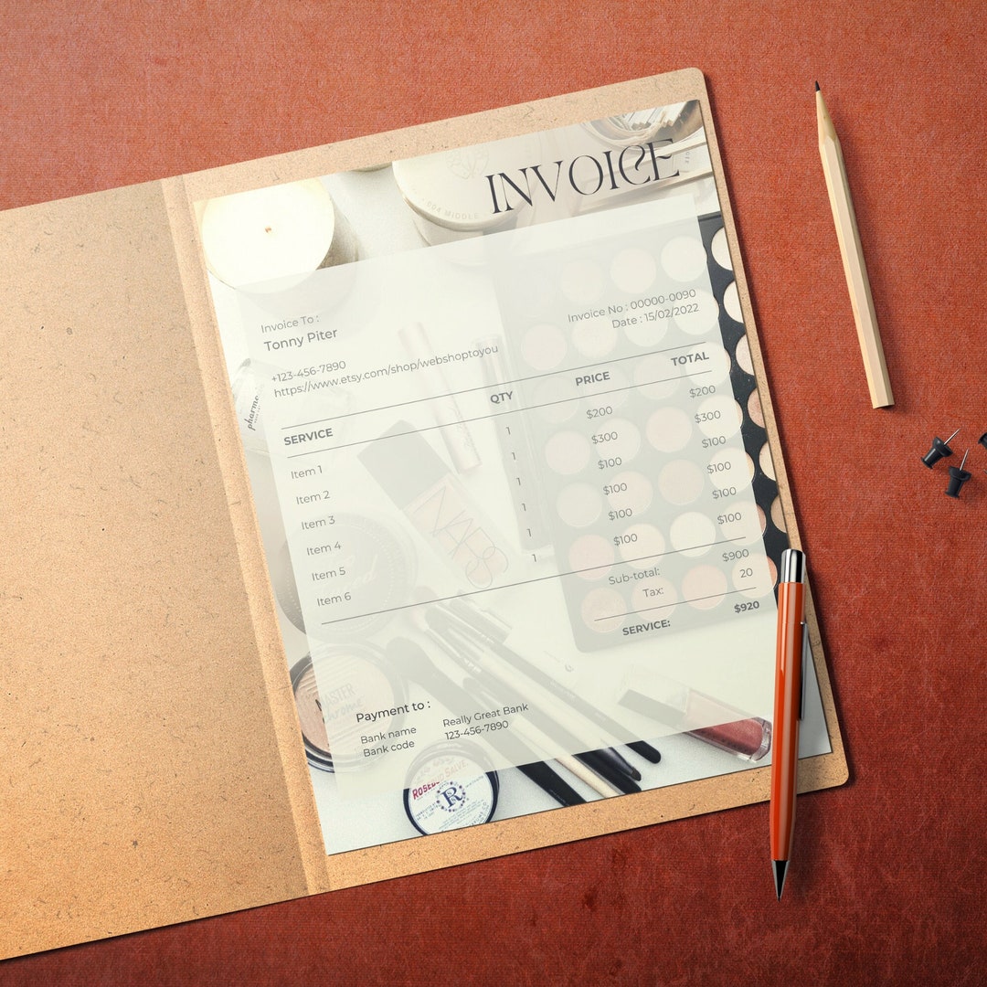 Makeup Invoice, Receipt Template, Skincare Service Invoice, Premade ...