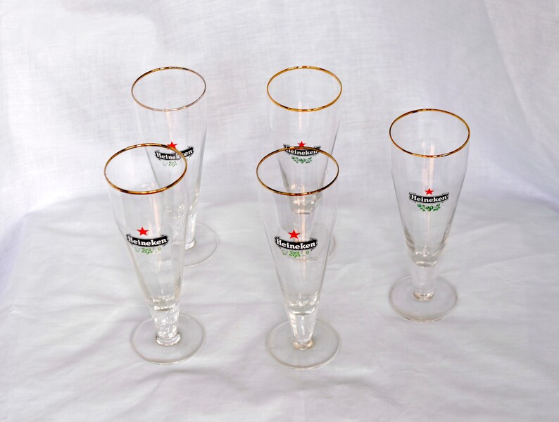 Collectable Set of Five Vintage Heineken Footed Pilsner Beer Tall Glass ...
