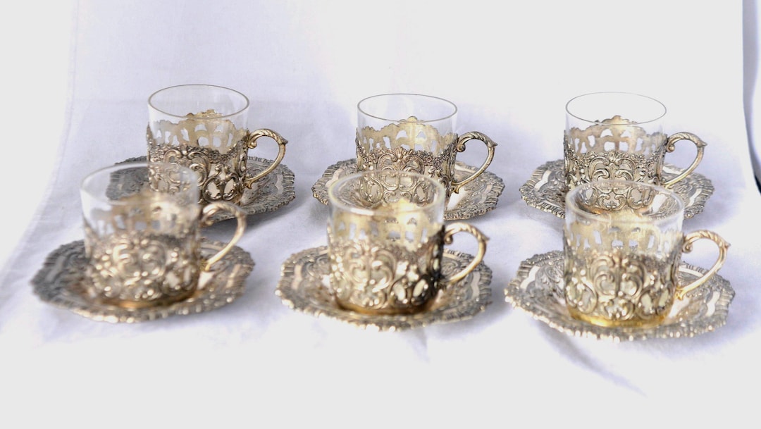 Set of 12 Sterling Silver Tone and Glass Mugs and Saucer-bride and ...