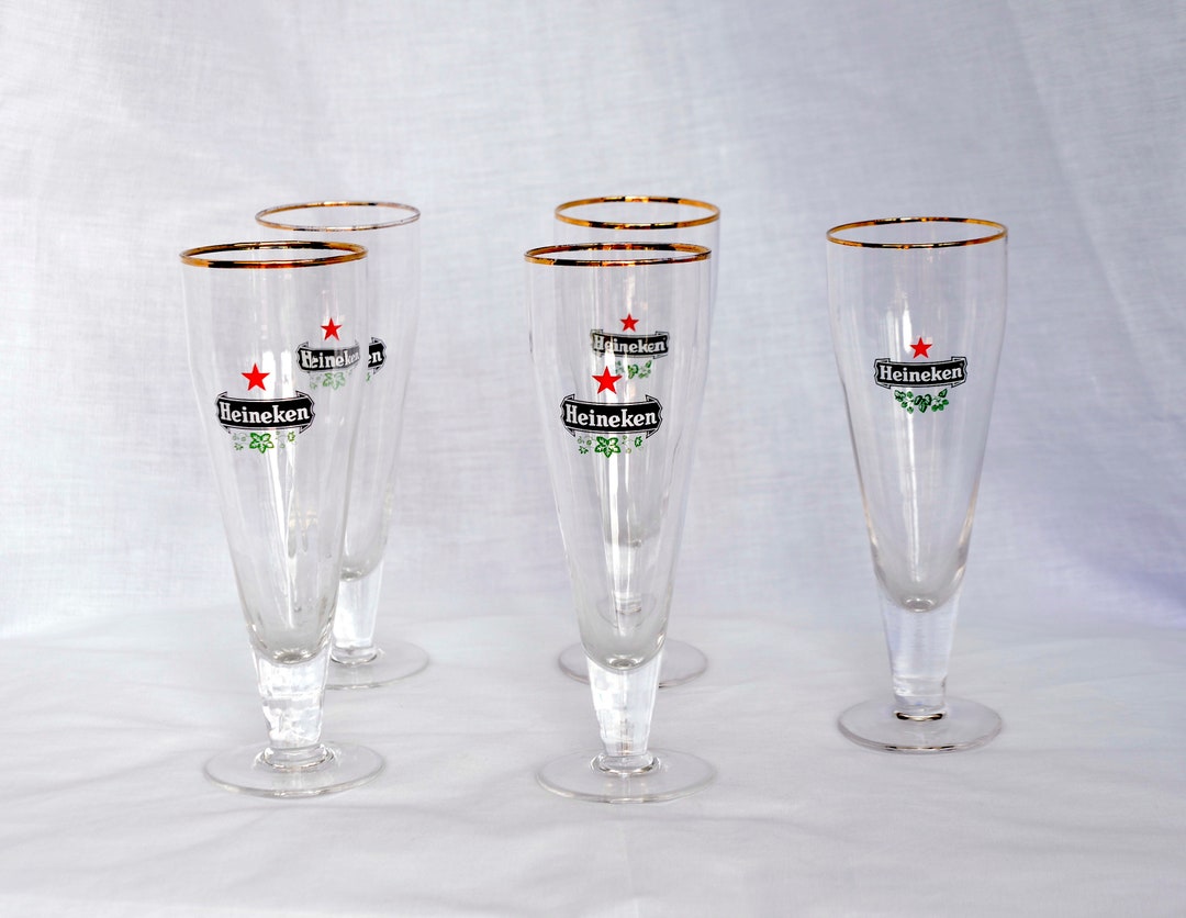 Collectable Set of Five Vintage Heineken Footed Pilsner Beer Tall Glass ...