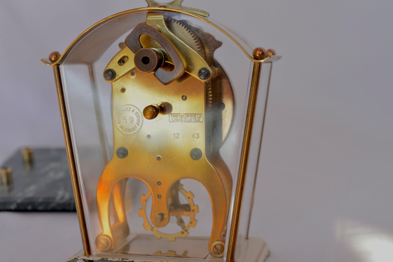 Rare Table Clock Skeleton Germany With Green Marble Base, Home Display ...