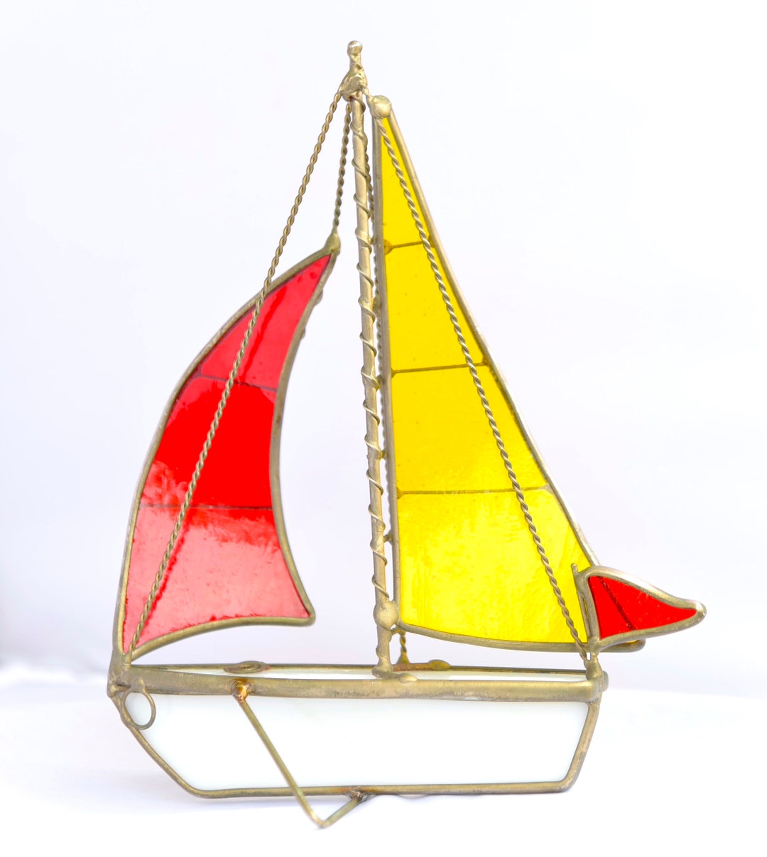 Vintage Leaded Stained Slag Glass Sail Boat - Etsy