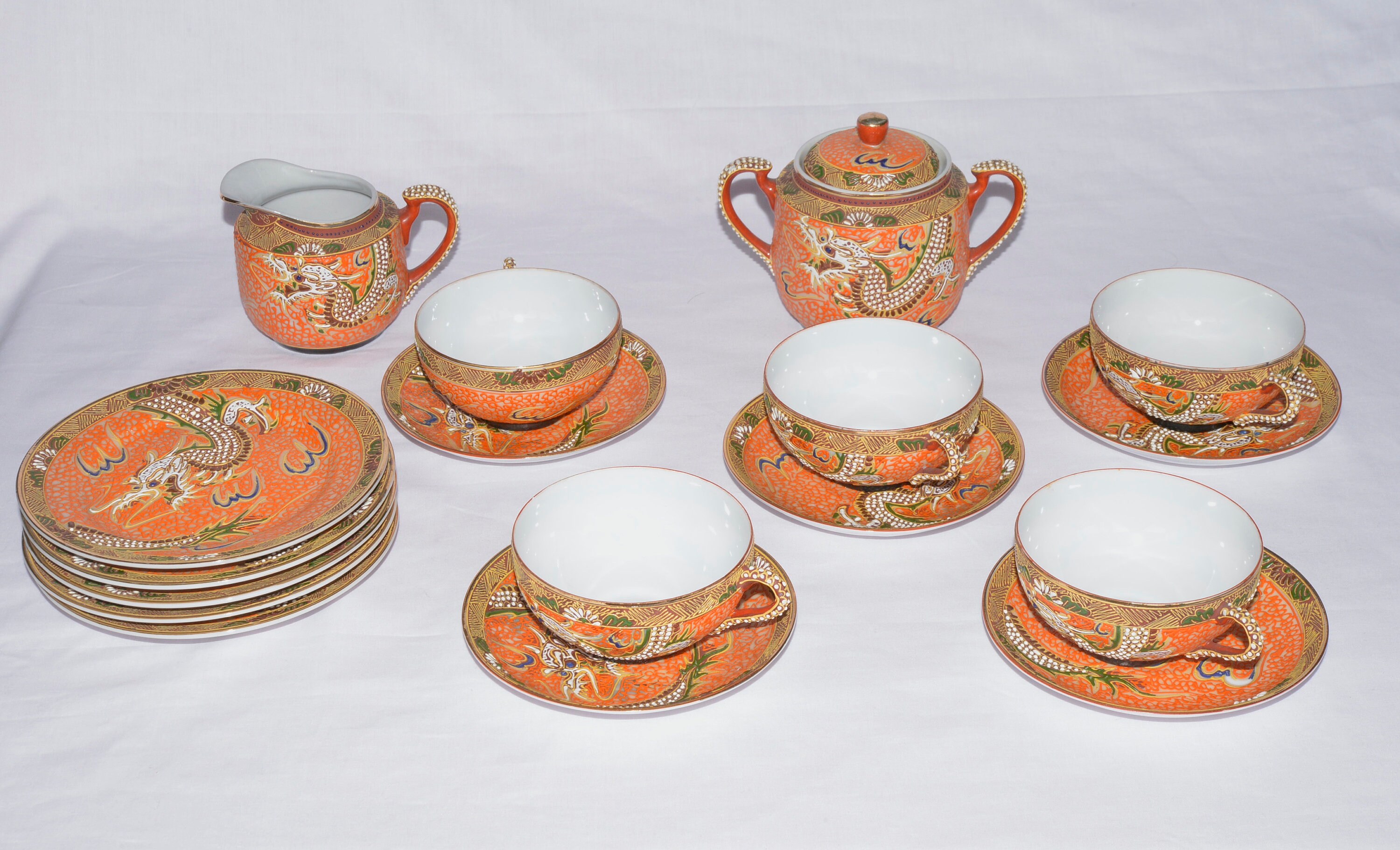 Vintage Dragon-ware Set of 17 Pieces, Eggshell Made of Satsuma ...