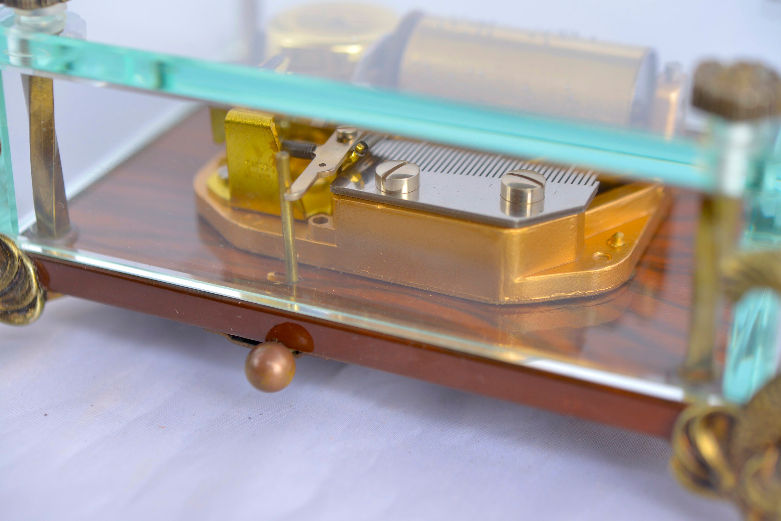 Rare Vintage Reuge Switzerland Glass With Brass Dolphin Feet Music ...