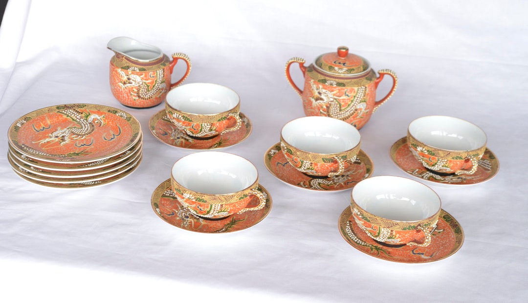 Vintage Dragon-ware Set of 17 Pieces, Eggshell Made of Satsuma ...