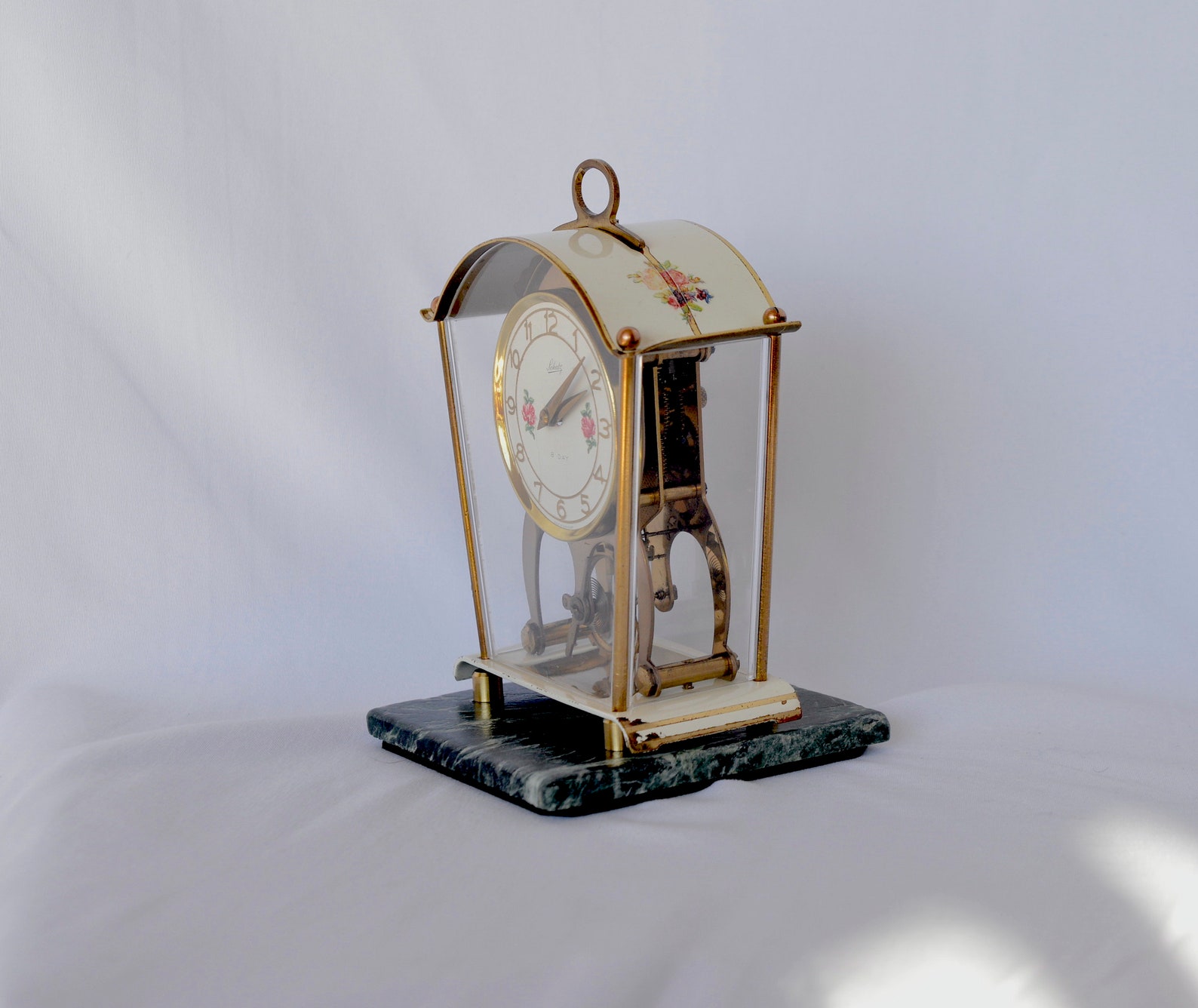 Rare Table Clock Skeleton Germany With Green Marble Base, Home Display ...