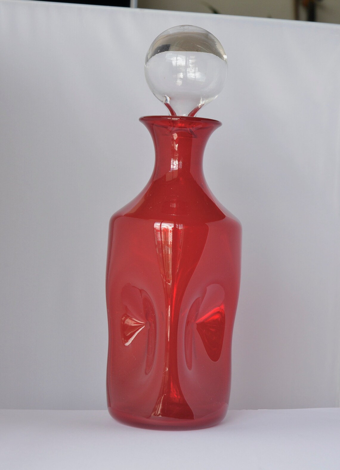 Rare Red Blenko Looking Pinched Decanter Bottle Red, Ruby Pinch Waist ...