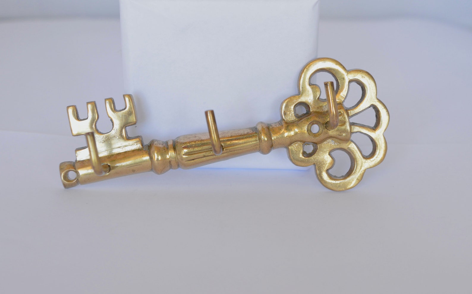 Vintage Brass Key Shaped Key Holder Brass Hooks Farmhouse Cottage ...