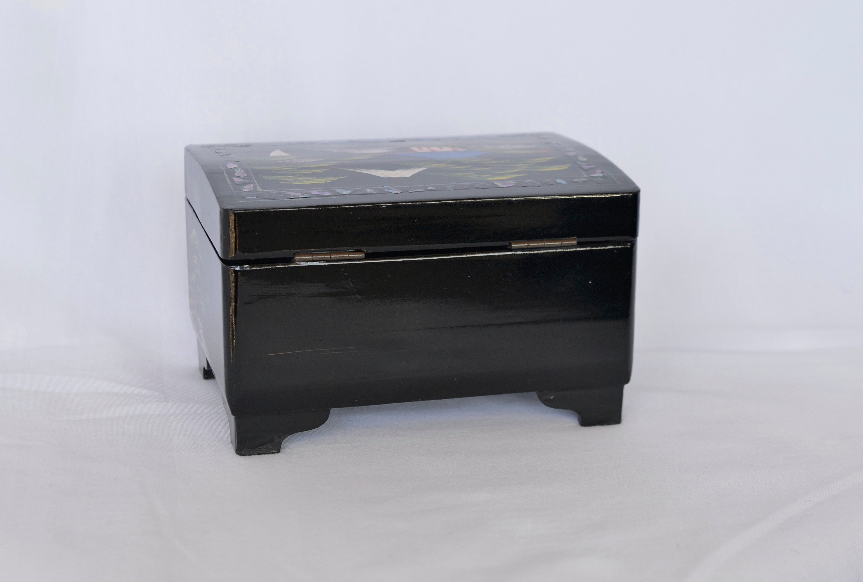 Vintage Japanese Black Lacquer Musical, Jewelry Box Liquored Japanese ...
