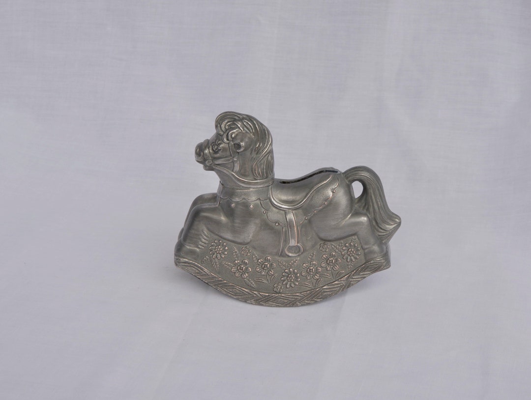 Pewter Money Box, Piggy Bank Shape Rocking Horse Vintage for Child Baby ...