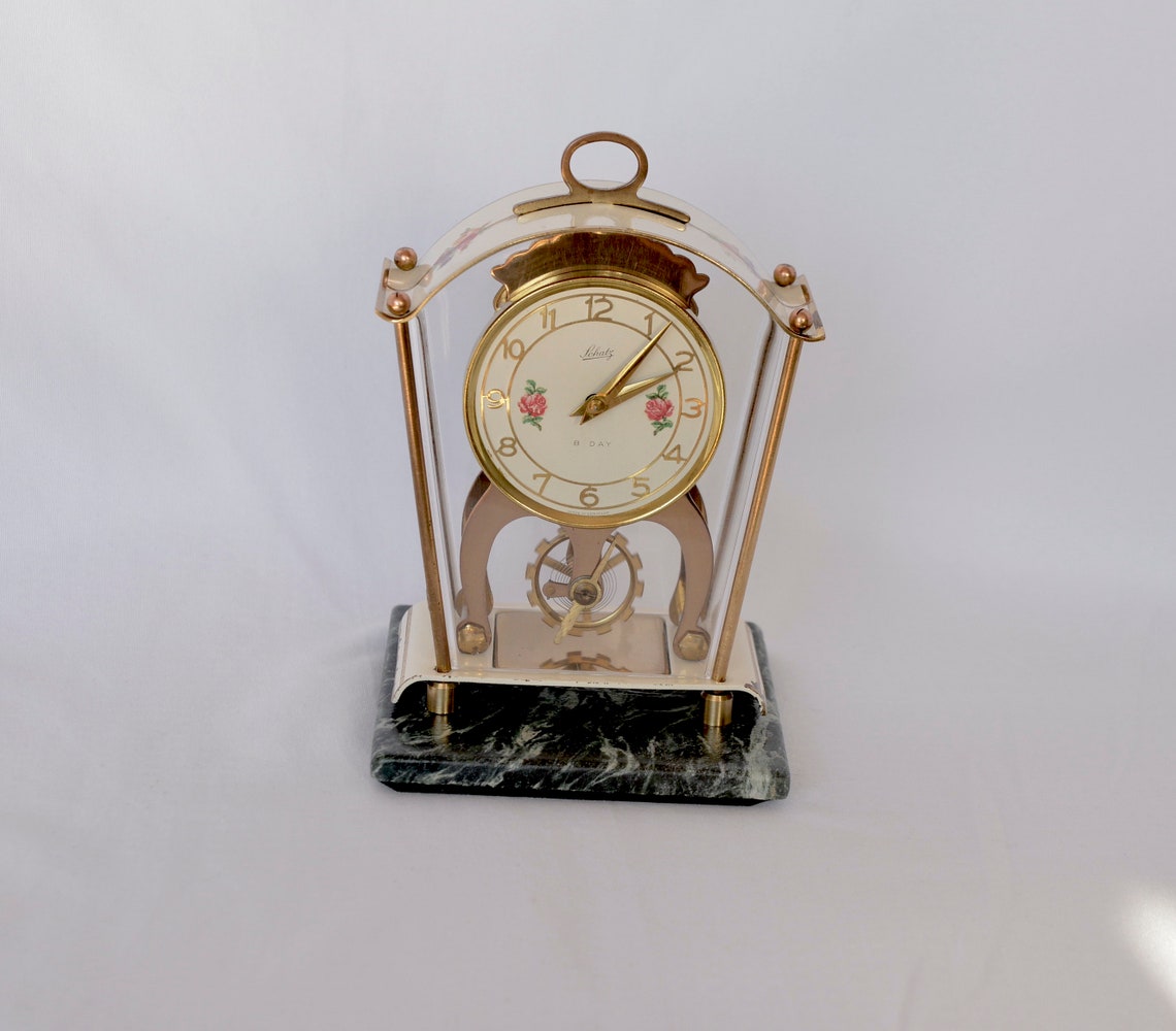 Rare Table Clock Skeleton Germany With Green Marble Base, Home Display ...