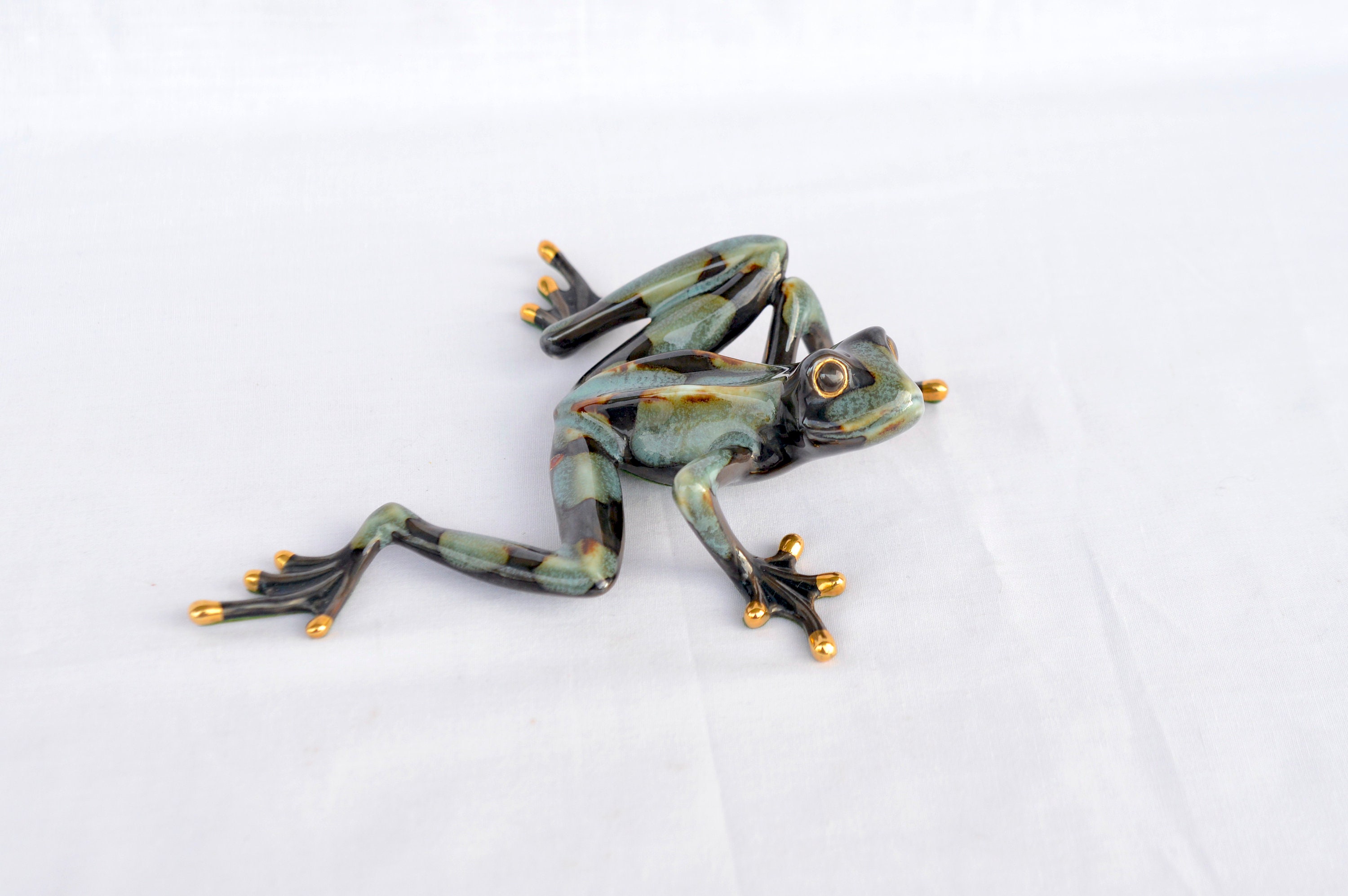 Glaze Brown Green, Golden Large Ceramic Frog Figurine, Realistic Hand ...