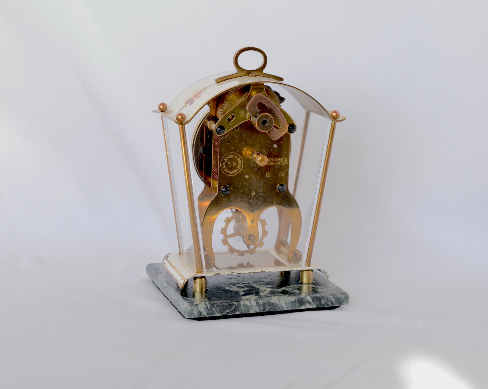 Rare Table Clock Skeleton Germany With Green Marble Base, Home Display ...