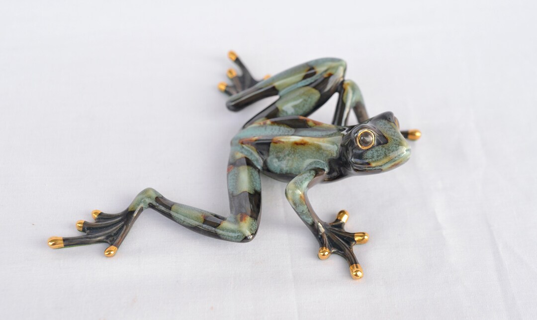 Glaze Brown Green, Golden Large Ceramic Frog Figurine, Realistic Hand ...