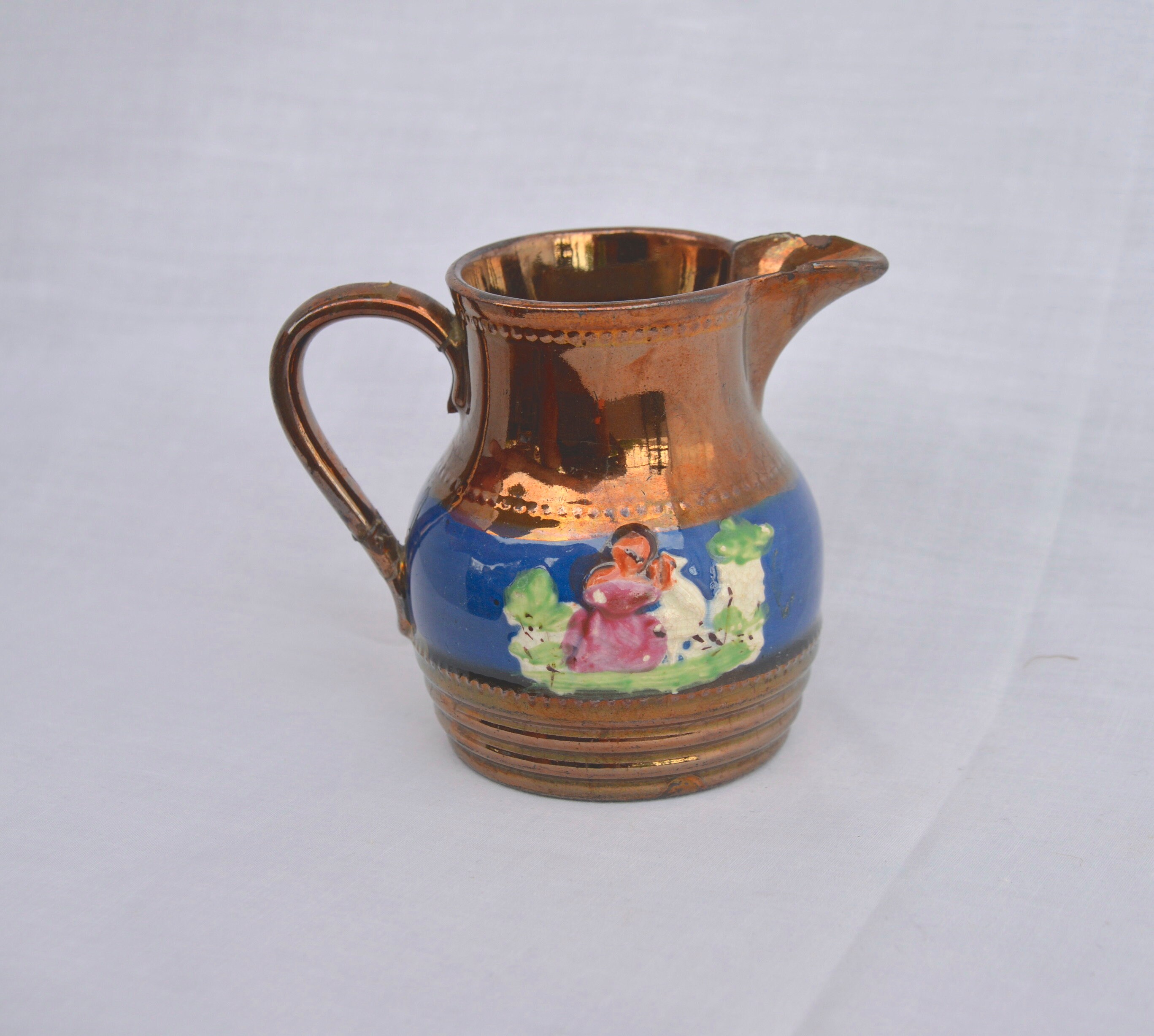 Antique Copper Lustreware Cream Pitcher With Raised Relief of Frog ...