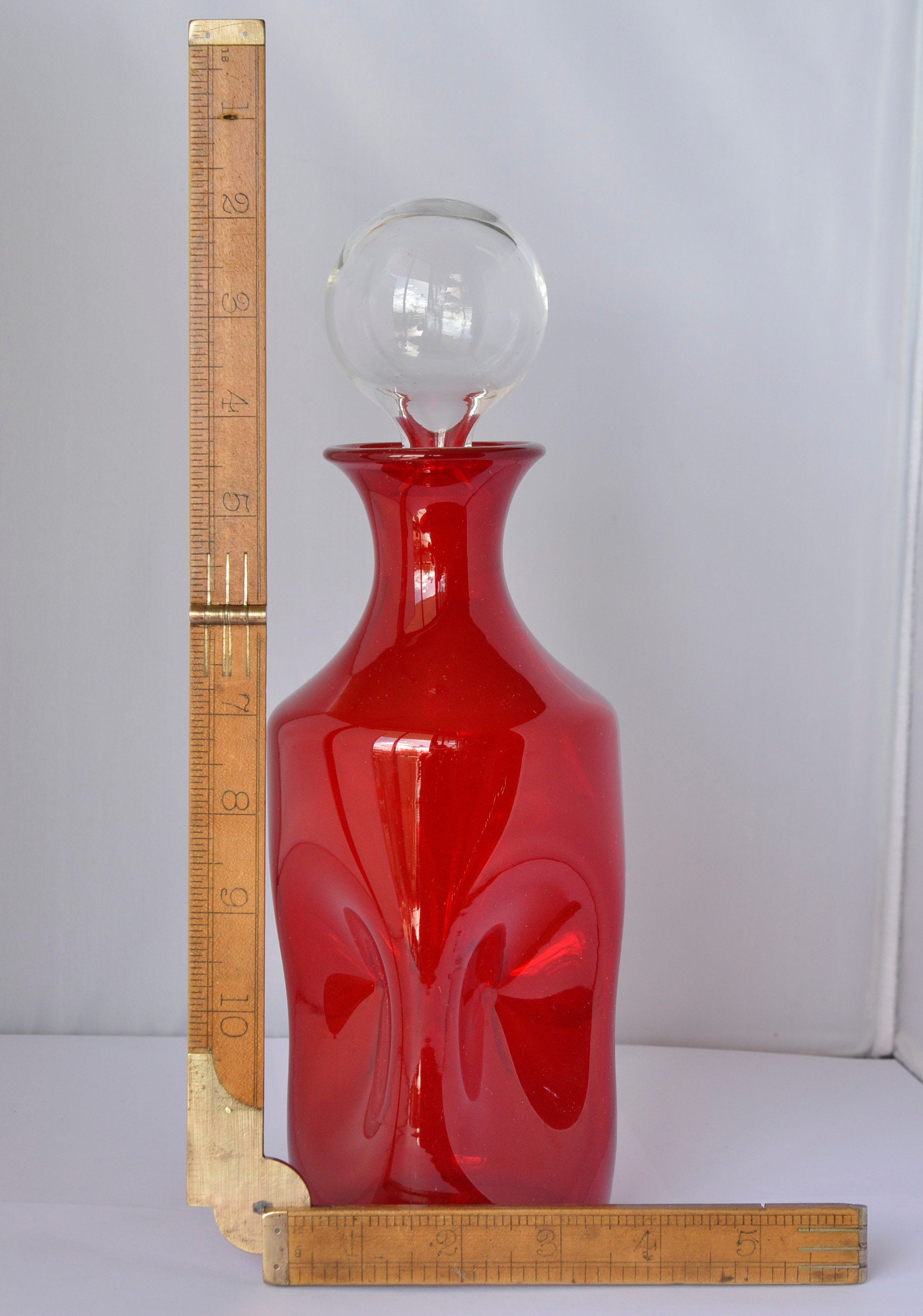 Rare Red Blenko Looking Pinched Decanter Bottle Red, Ruby Pinch Waist ...