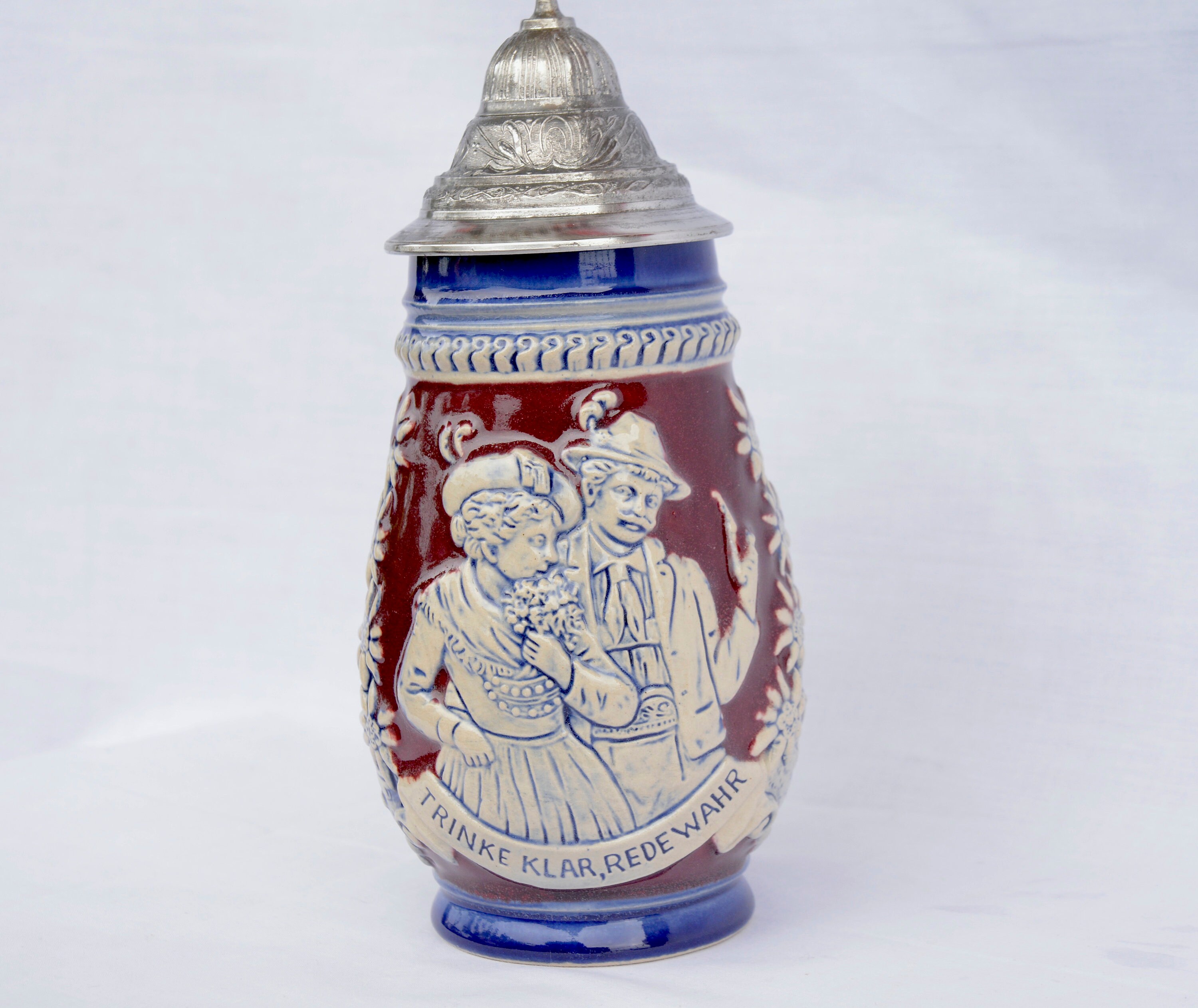 Vintage Lidded West Germany Beer Stein Trinke Klar Rede Wahr DBGM ...