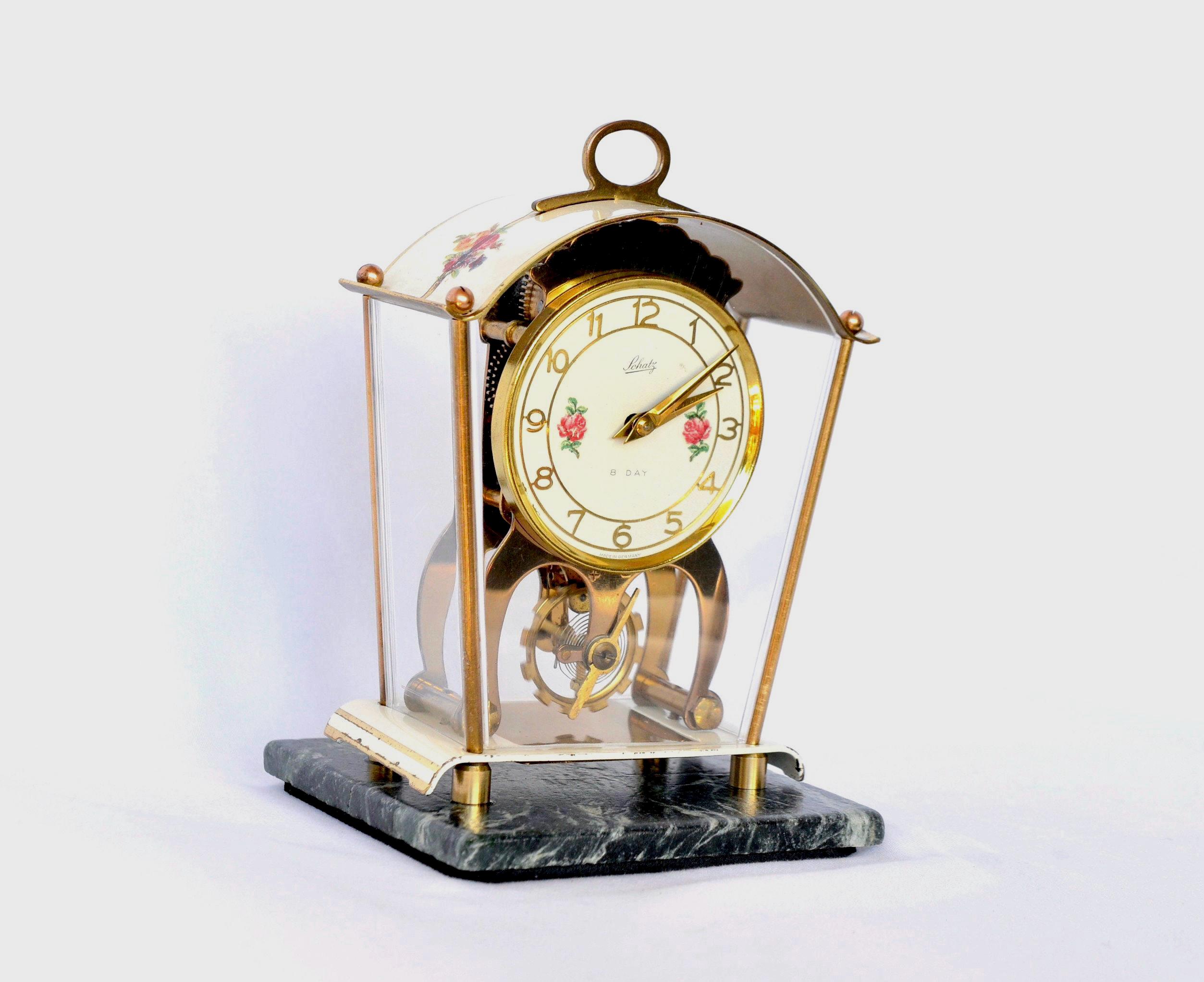 Rare Table Clock Skeleton Germany With Green Marble Base, Home Display ...