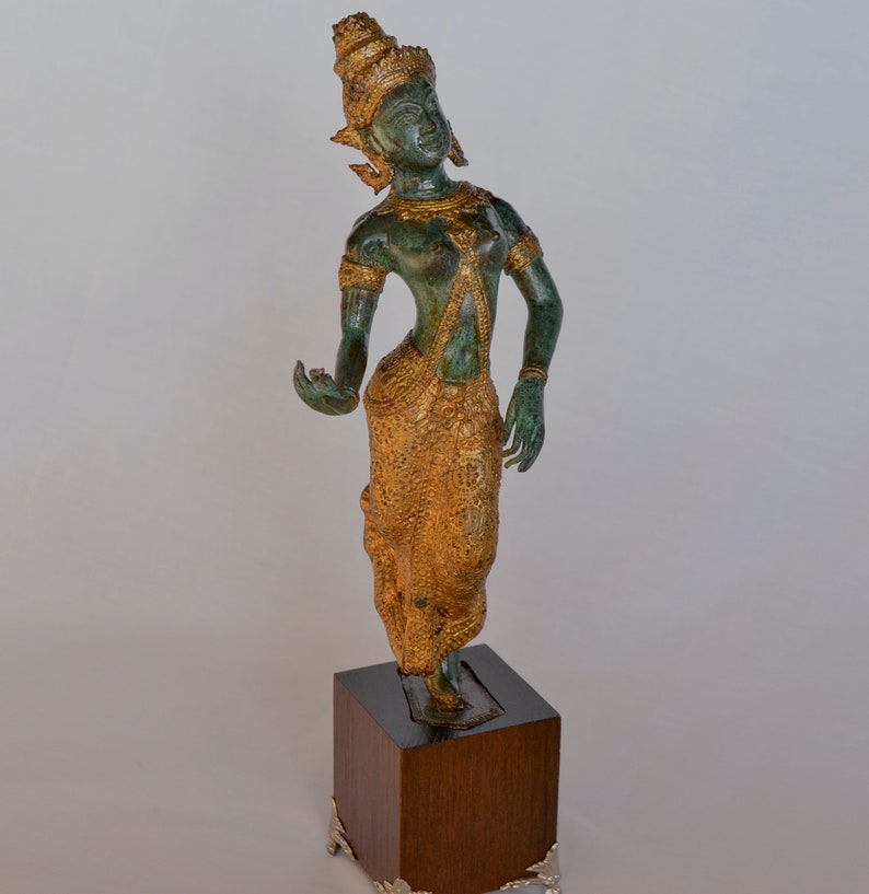 Bronze Sculpture With a Wooden Pedestal of a Dancing Thai Woman. Female ...