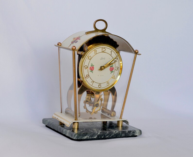 Rare Table Clock Skeleton Germany With Green Marble Base, Home Display ...