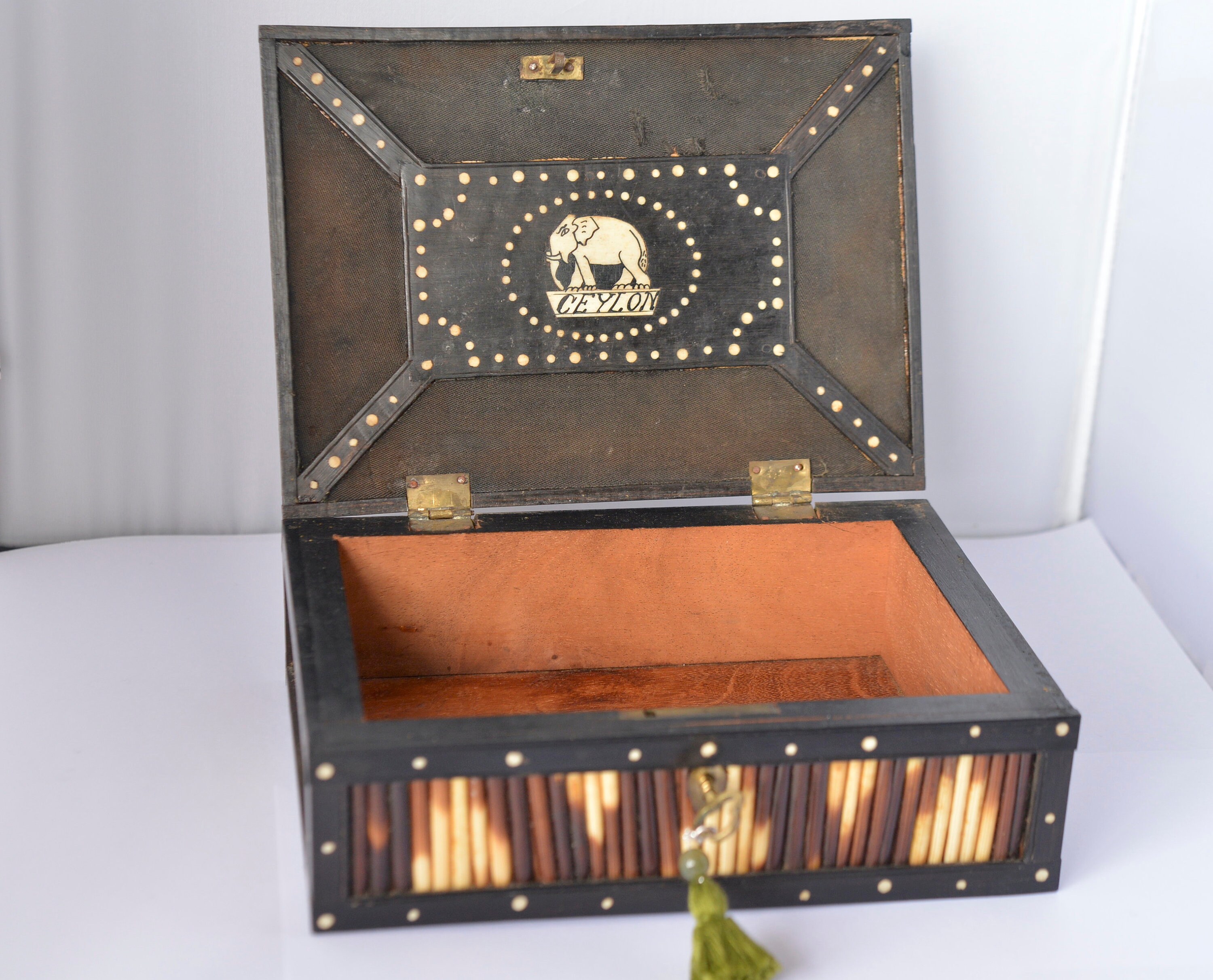 Ceylon Quill Box With Lock Key, Antique Sinhalese Jewellery Box, 19th ...