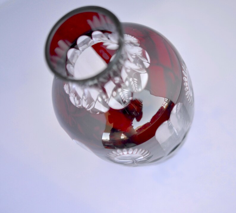 Ruby Overlay Glass Vase, Beautifully Cut Design With Ruby Overlay ...