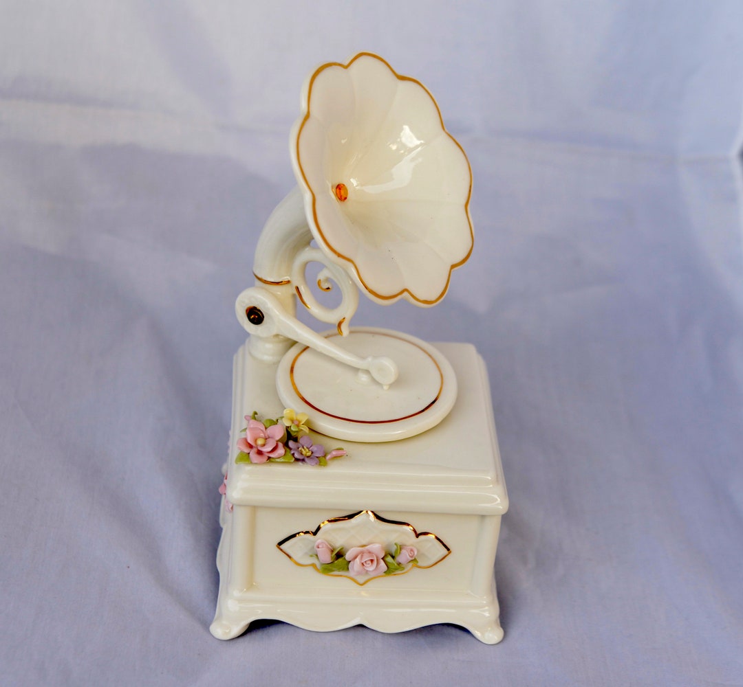 Vintage Porcelain Musical Gramophone, Music Figurine, Playing Beautiful Sound. - Etsy