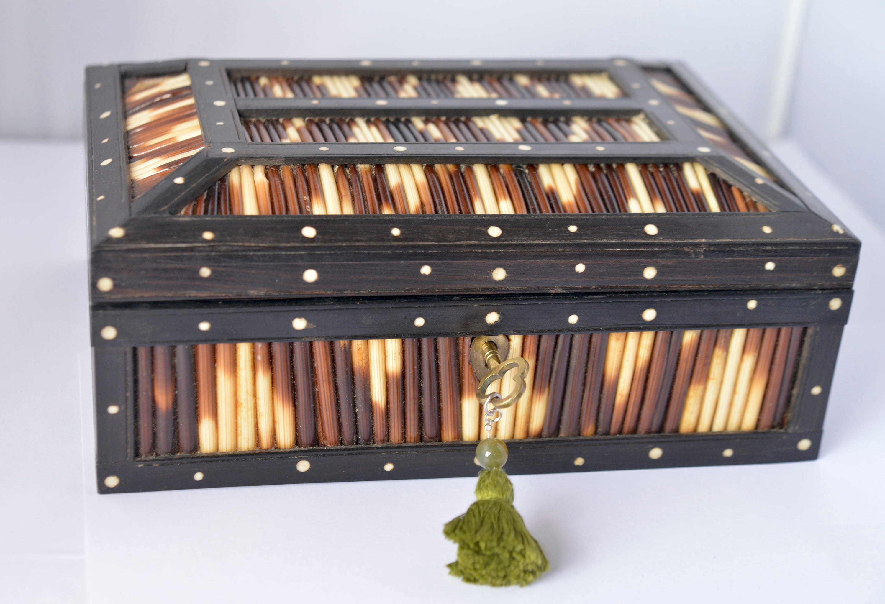 Ceylon Quill Box With Lock Key, Antique Sinhalese Jewellery Box, 19th ...