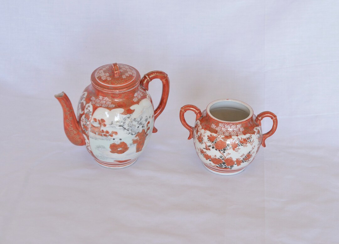 Japanese Porcelain Kutani Ware, Set of Two Pieces Sugar Bowl Lidded&tea ...
