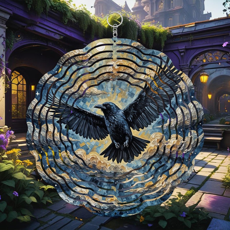Flying Black Crow Wind Spinner PNG, Wind Spinner Sublimation Design ...