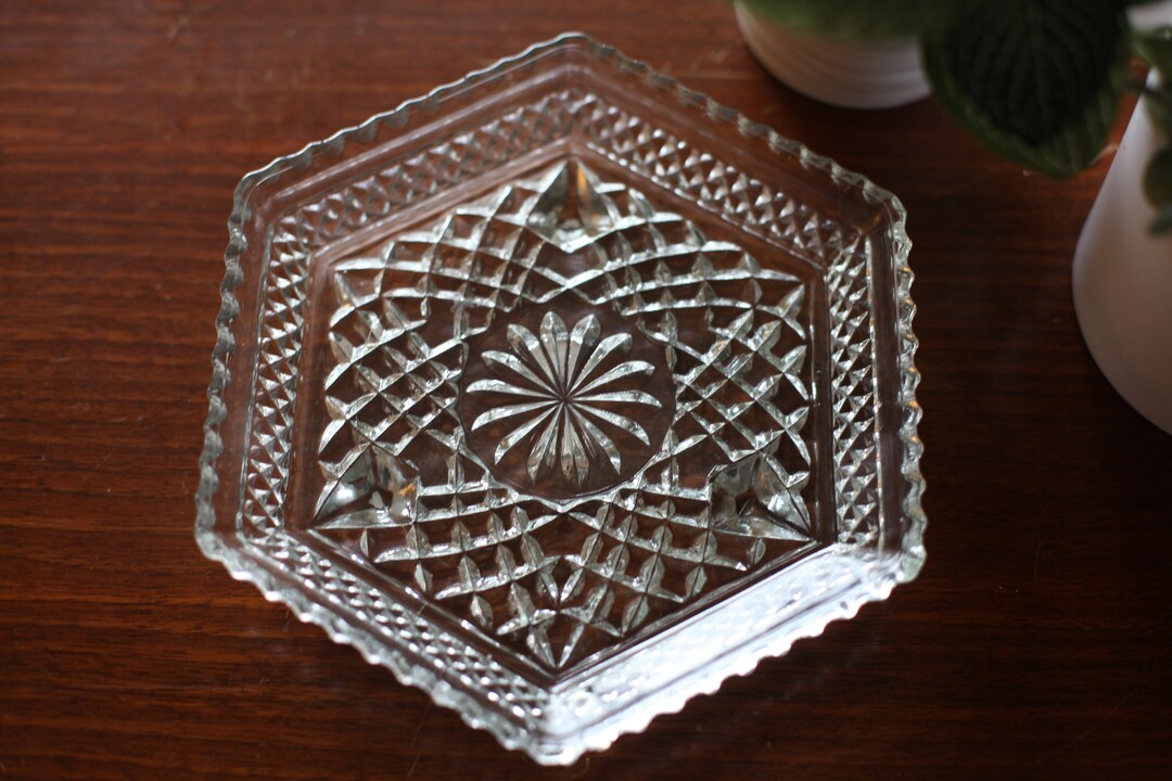 Vintage Tray Honeycomb Cut Glass - Etsy
