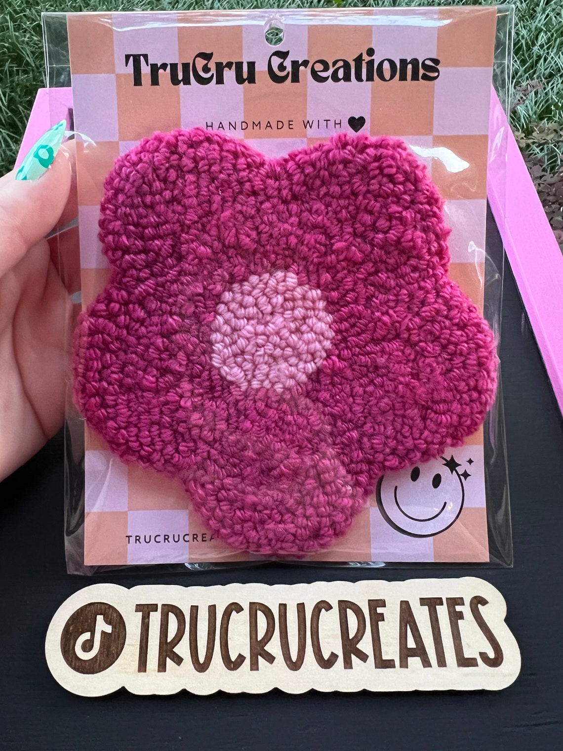 Flower XXL Handmade Punch Needle Mug Rug Desk Decor - Etsy