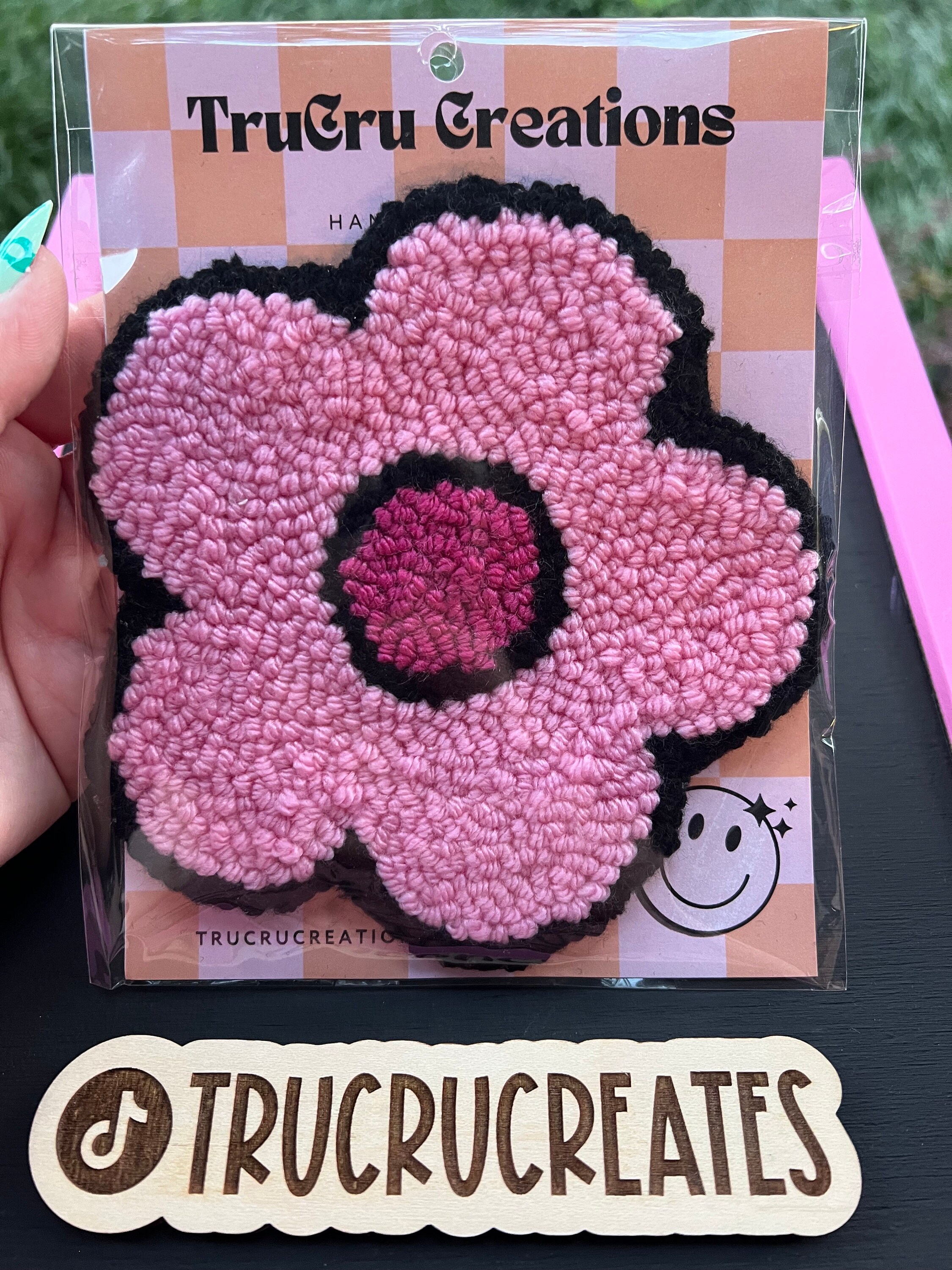 Flower XXL Handmade Punch Needle Mug Rug Desk Decor - Etsy