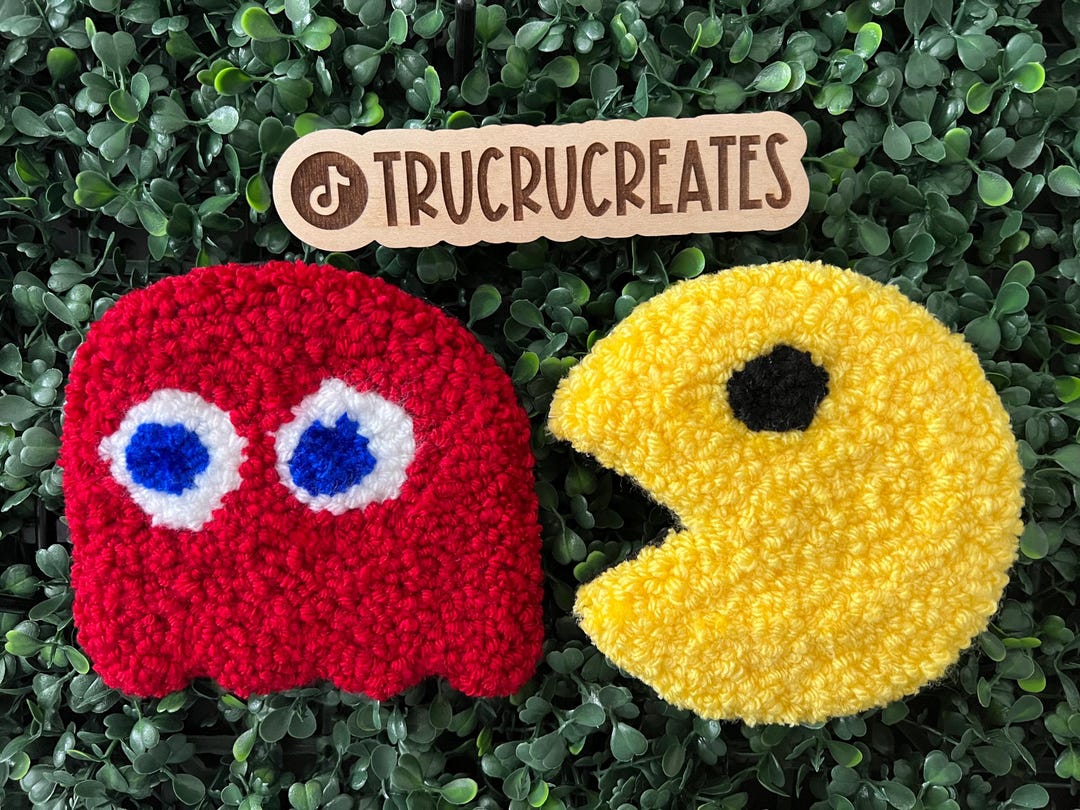 Pacman Themed XXL Handmade Punch Needle Mug Rug Desk Décor, Hand Tufted ...