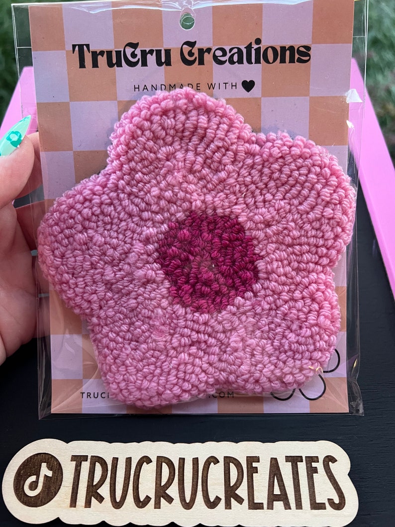 Flower XXL Handmade Punch Needle Mug Rug Desk Decor - Etsy