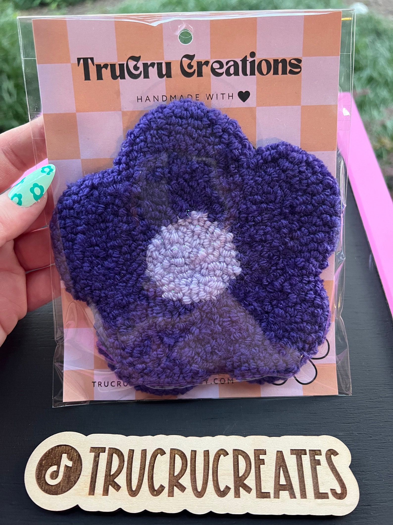 Flower XXL Handmade Punch Needle Mug Rug Desk Decor - Etsy