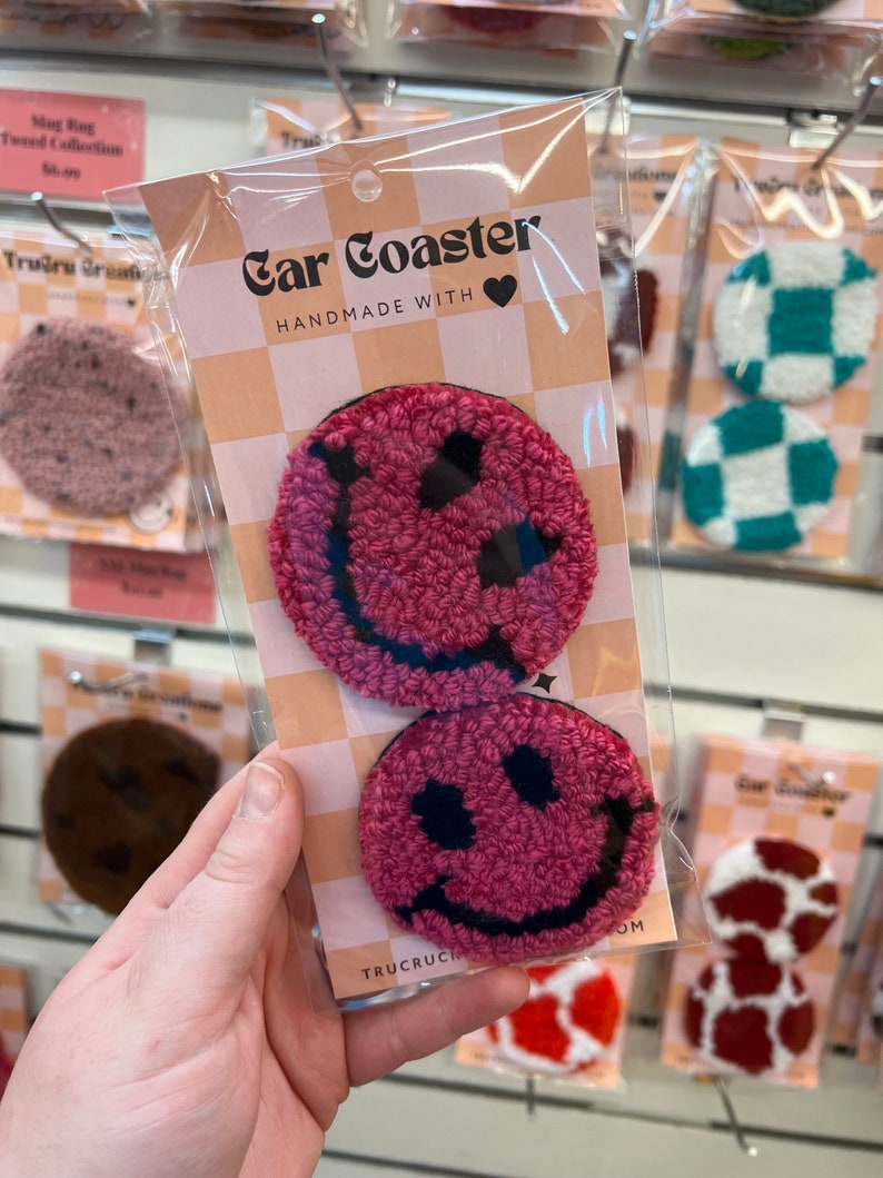 Smiley Punch Needle Car Coaster Classics, Set of 2 - Etsy
