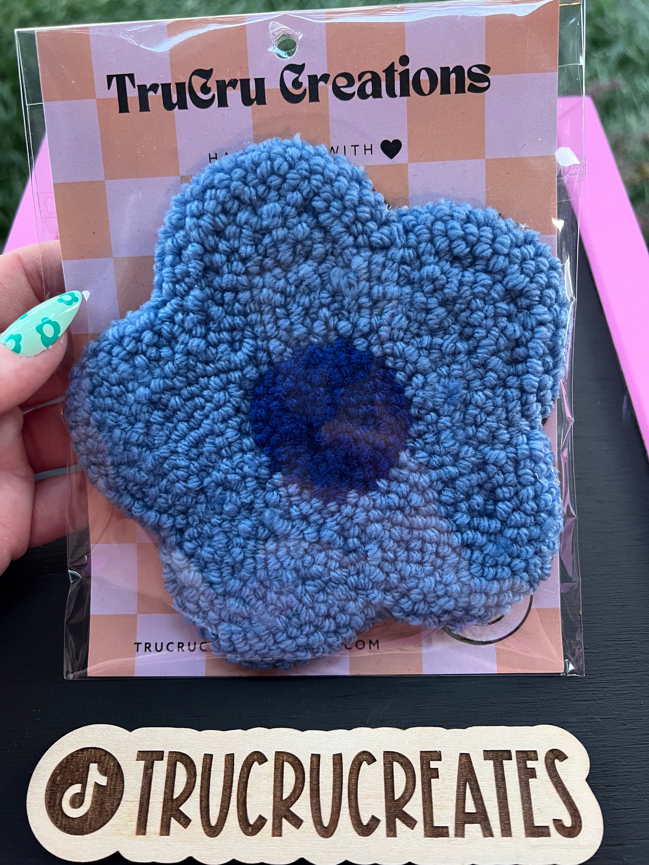 Flower XXL Handmade Punch Needle Mug Rug Desk Decor - Etsy