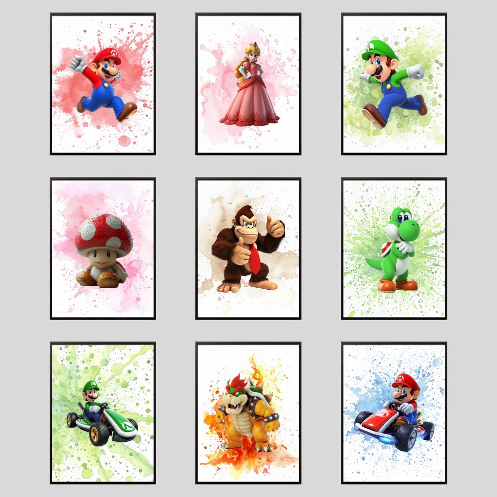 Super Mario Poster Artwork, Super Mario Fan Art Bundle: Watercolor ...