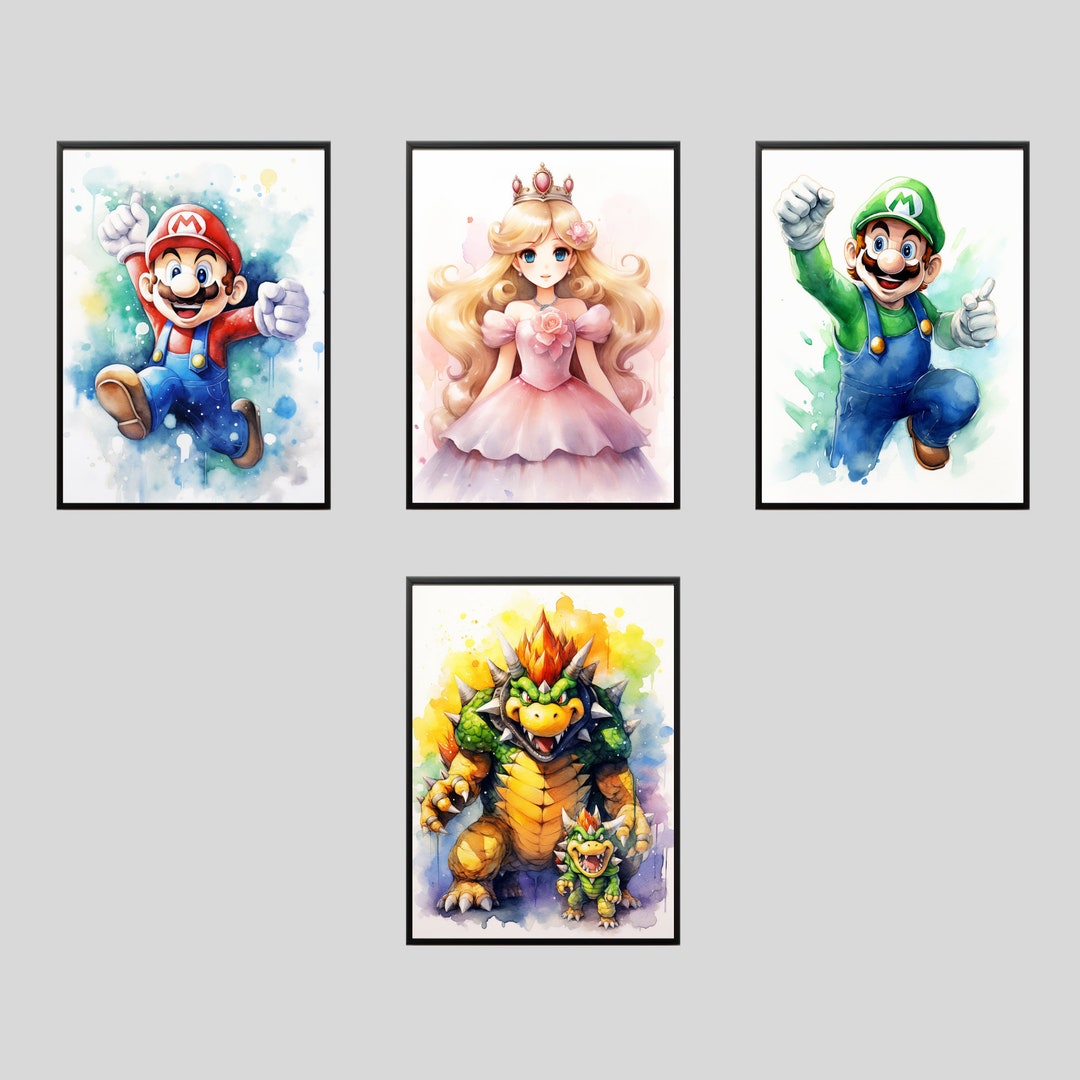 4 Printable Super Mario Watercolor Illustrations, Luigi Art Poster ...