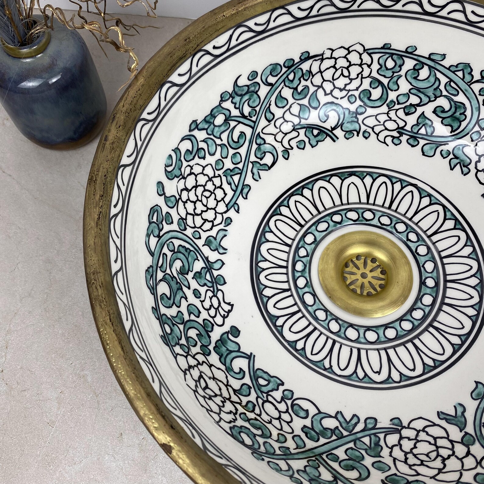 Flower Bathroom Vessel Sink Brushed Solid Brass Rimmed - Wash Basin ...