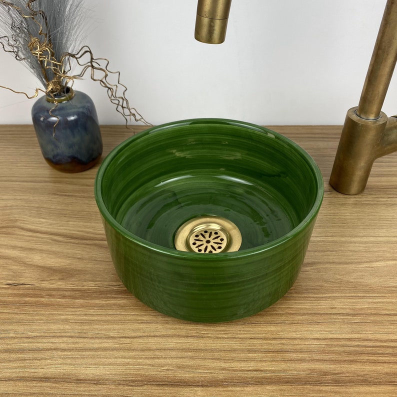 Emerald Green Ceramic Sink – Unique Handmade Pottery Bathroom Fixture ...