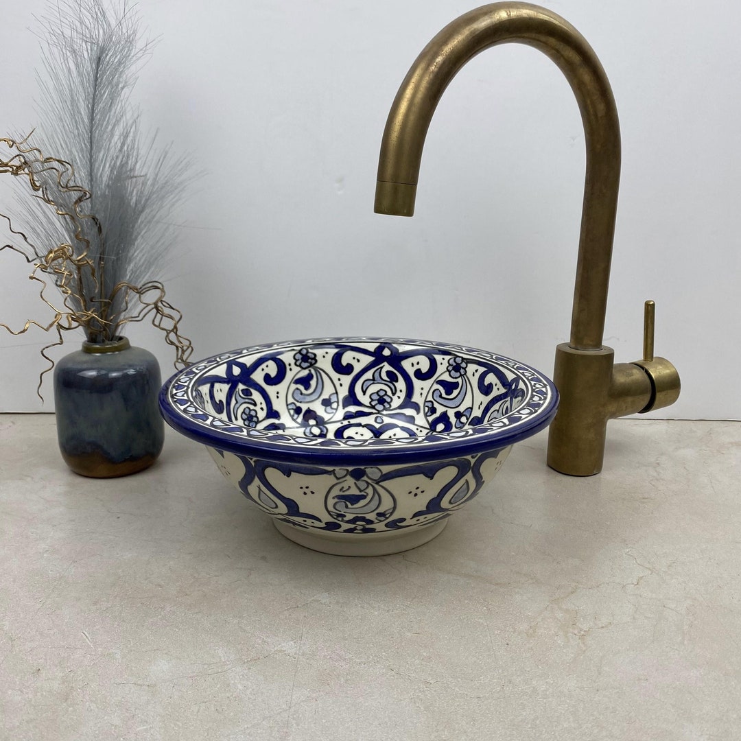 Blue Ceramic Sink-bathroom Vessel Sink-modern Handmade Bathroom Vanity ...